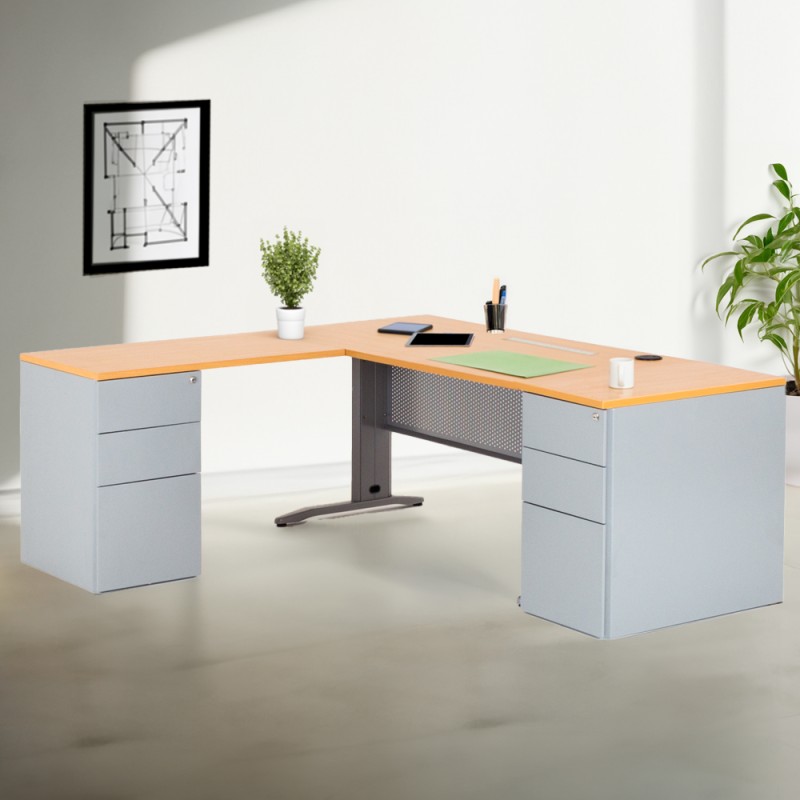 Bureau d'angle QUADRA + 2 caissons métal - BDMobilier