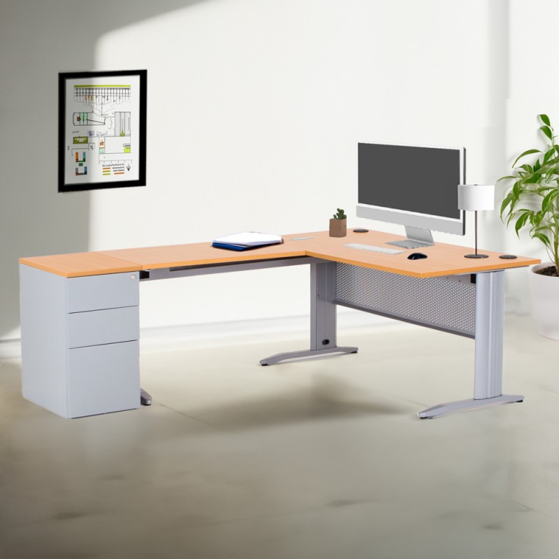 Bureau d'angle QUADRA caisson porteur en métal | BD Mobilier