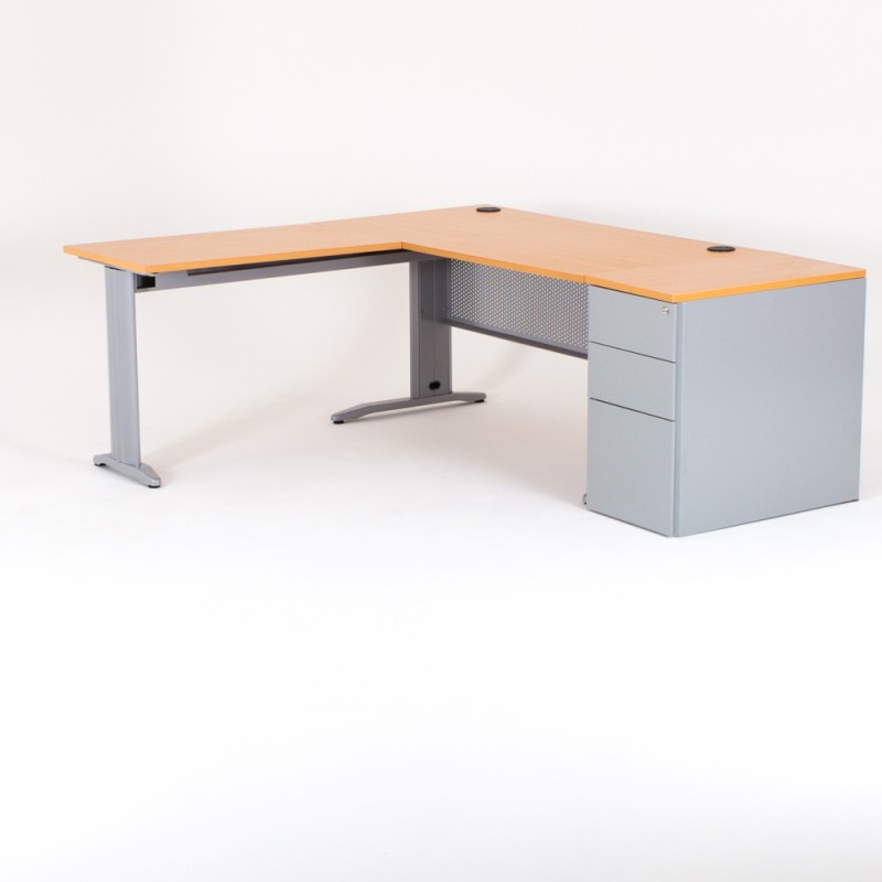 Bureau d'angle QUADRA caisson porteur en métal P. 80 cm | BD Mobilier